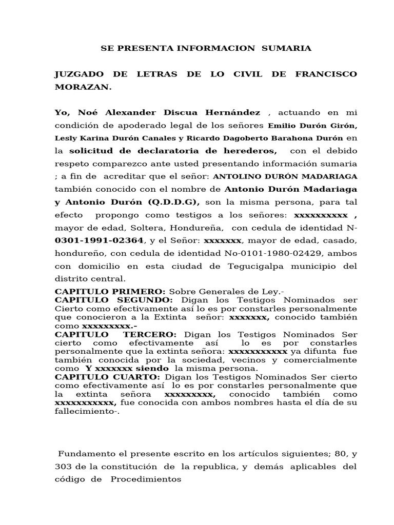 Declaratoria de Herederos de Durón | PDF