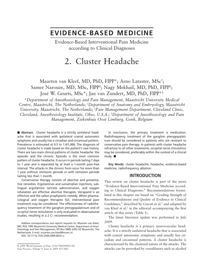 Vankleef2009 - Cluster Headache | PDF | Randomized Controlled Trial | Headache