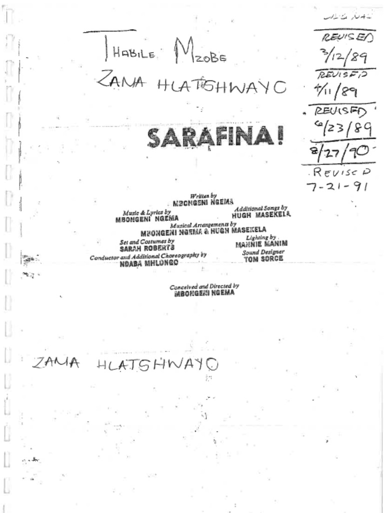 Sarafina Script - Unpublished Version | PDF