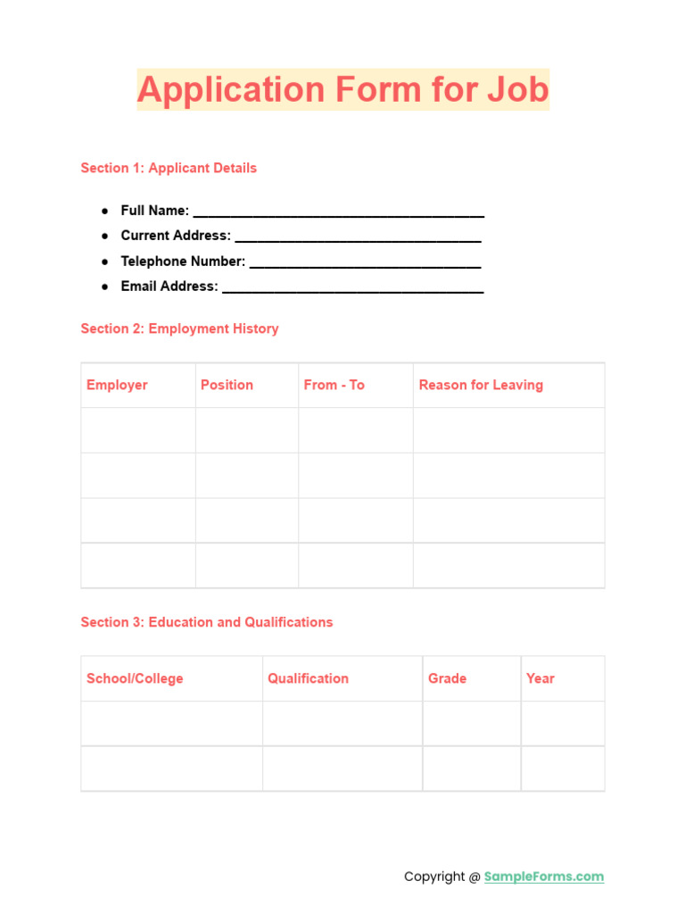 Job Application Form Template | PDF