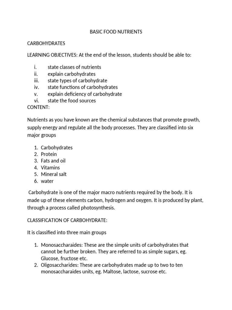 FOOD AND NUTRITIONlag Ourmother 1684b75e 0927 SS1 | PDF | Carbohydrates ...