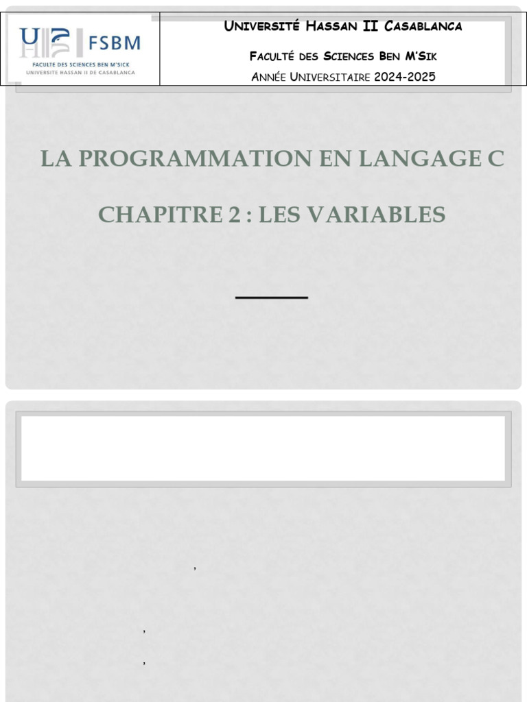 2025 Cours Langage C Chapitre 2 Les Variables _seance 2 | PDF ...