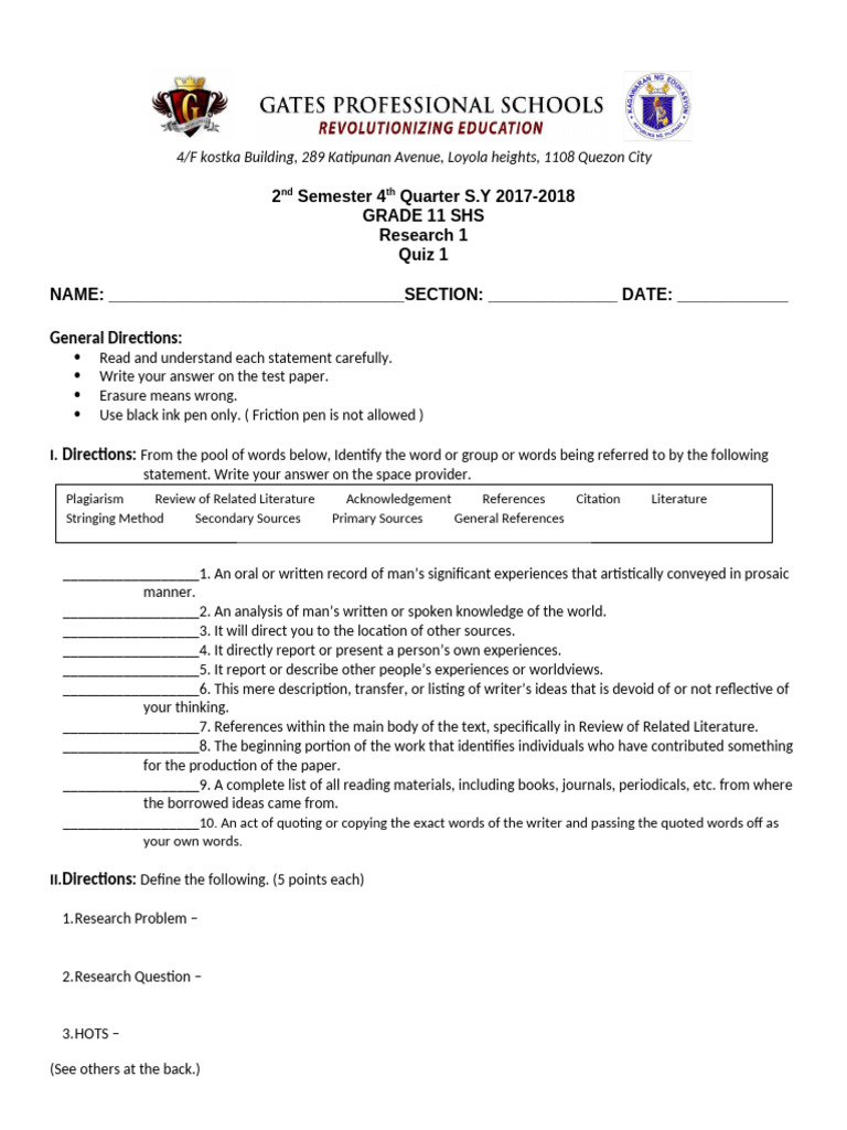 2nds 4thq Quiz1 Research 1 | PDF | Human Communication