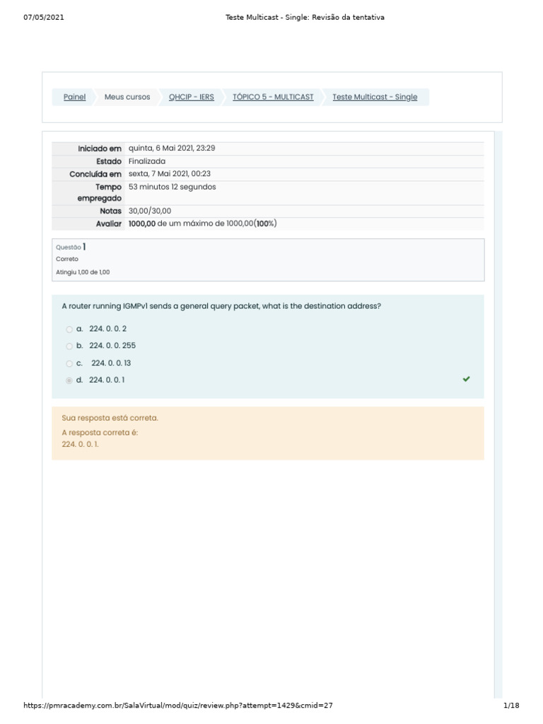 Teste Multicast - Single - Revisão Da Tentativa | PDF | Internet | Routing