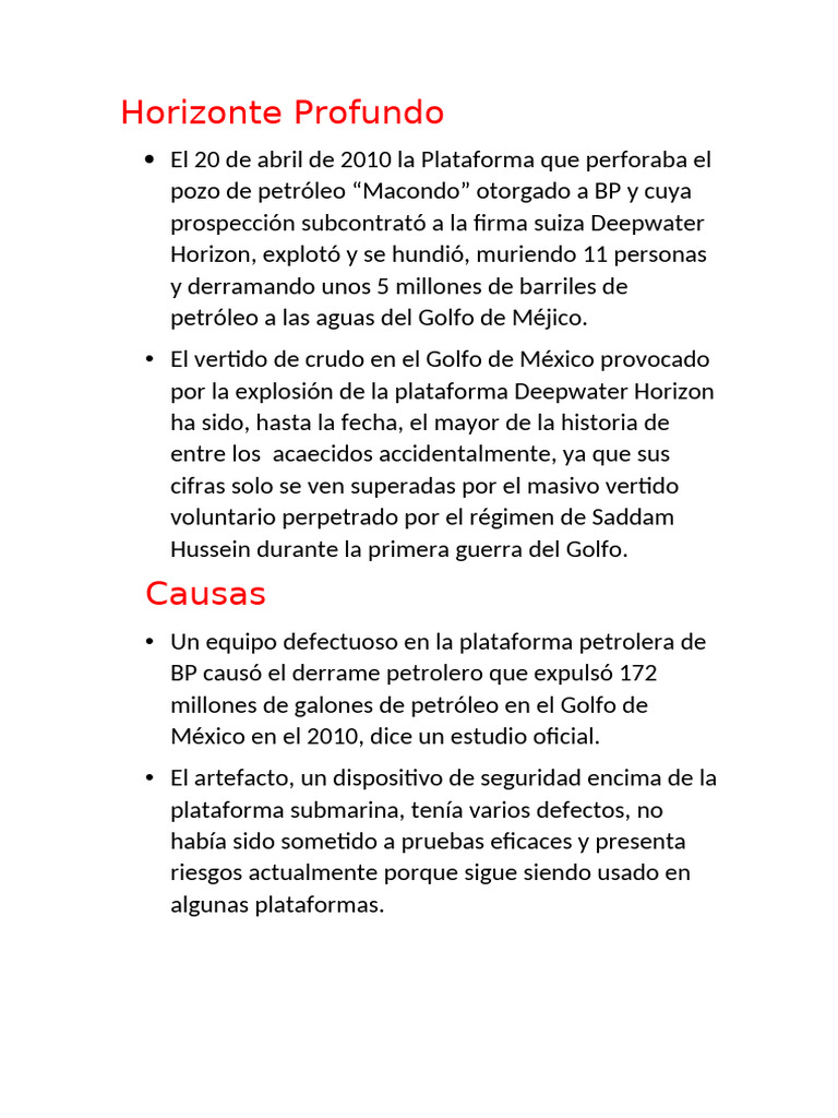 Horizonte Profundo | PDF | Horizonte de aguas profundas | Petróleo