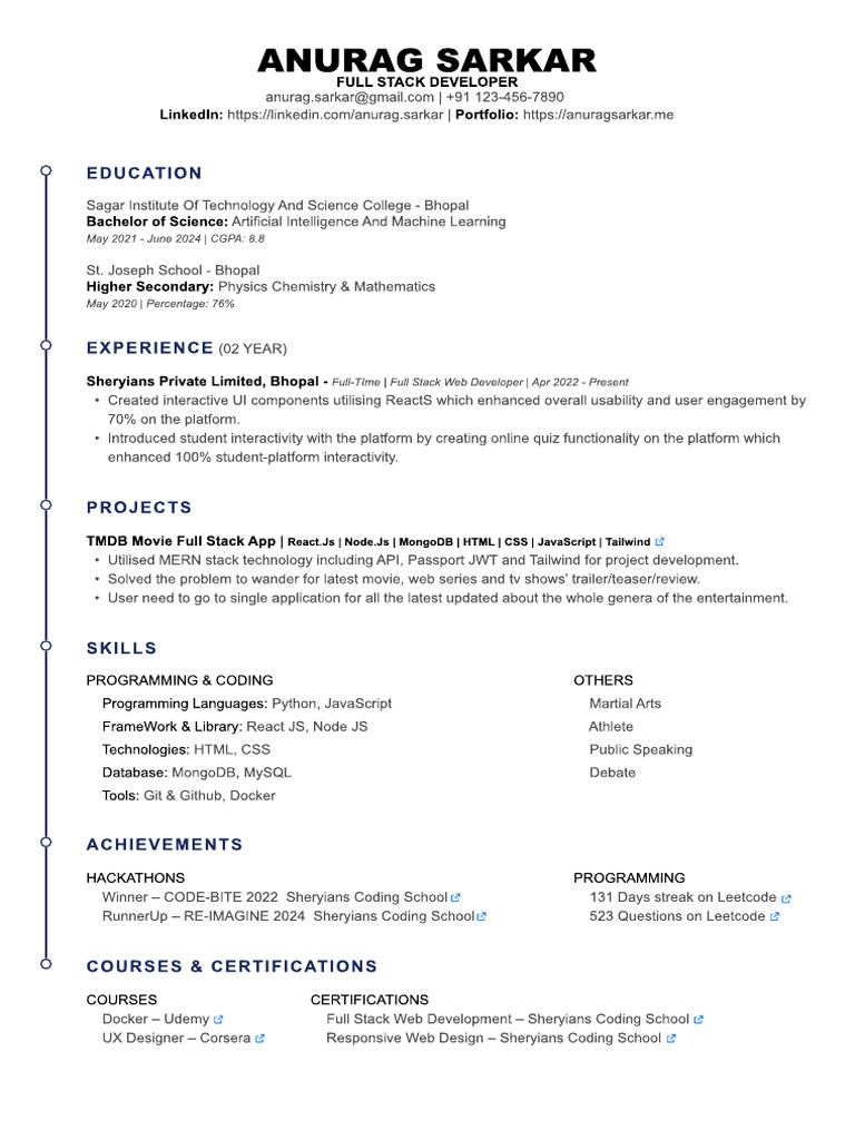 Anurag Sarkar: Full Stack Developer Resume | PDF