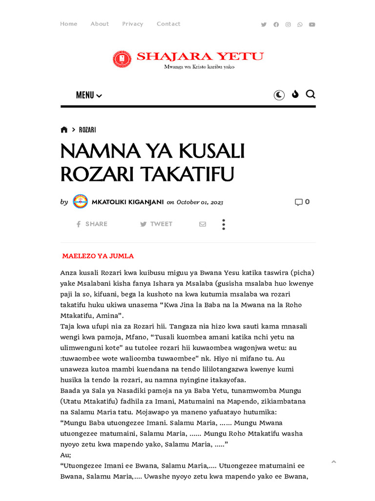 Namna Ya Kusali Rozari Takatifu - Shajara Yetu | PDF