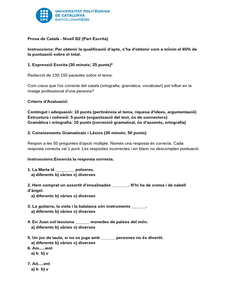 Prova Català Nivell B2 | PDF