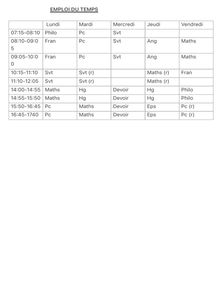 Emploi Du Temps | PDF