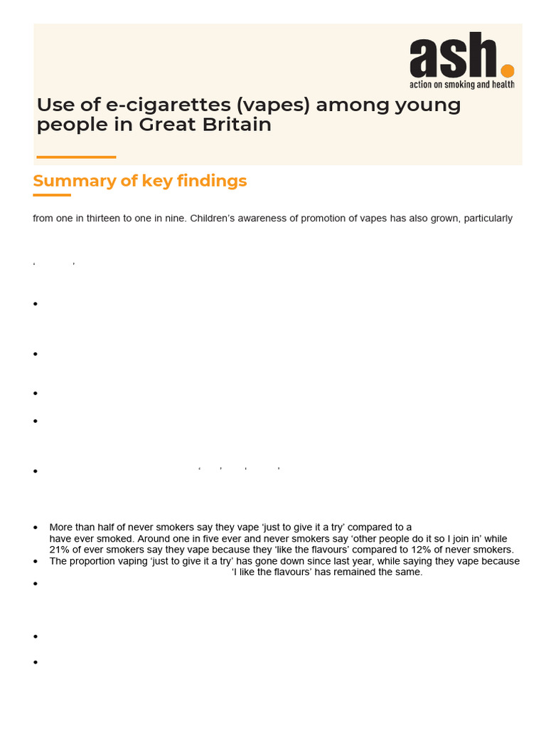 Use of Vapes Among Young People GB 2023 v2 | PDF | Electronic Cigarette | Tobacco Smoking