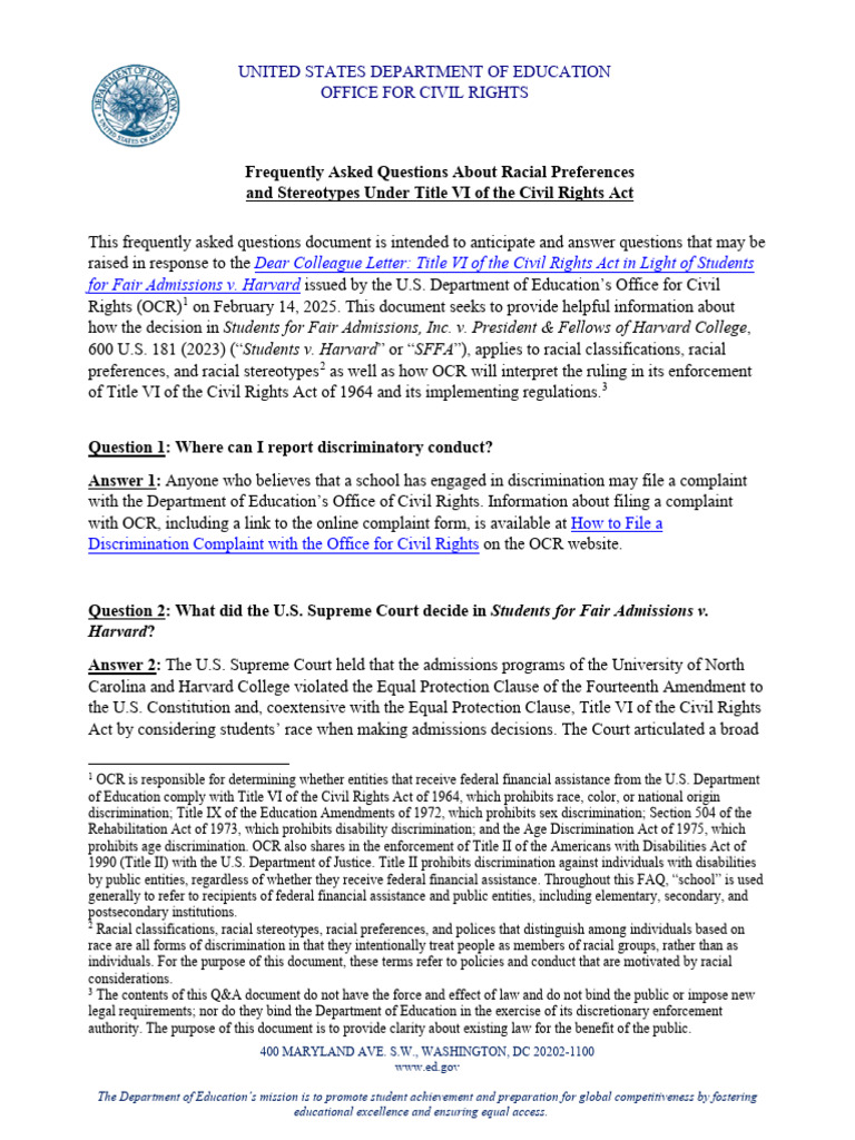 Frequently Asked Questions On Dear Colleague Letter | PDF | Fourteenth ...