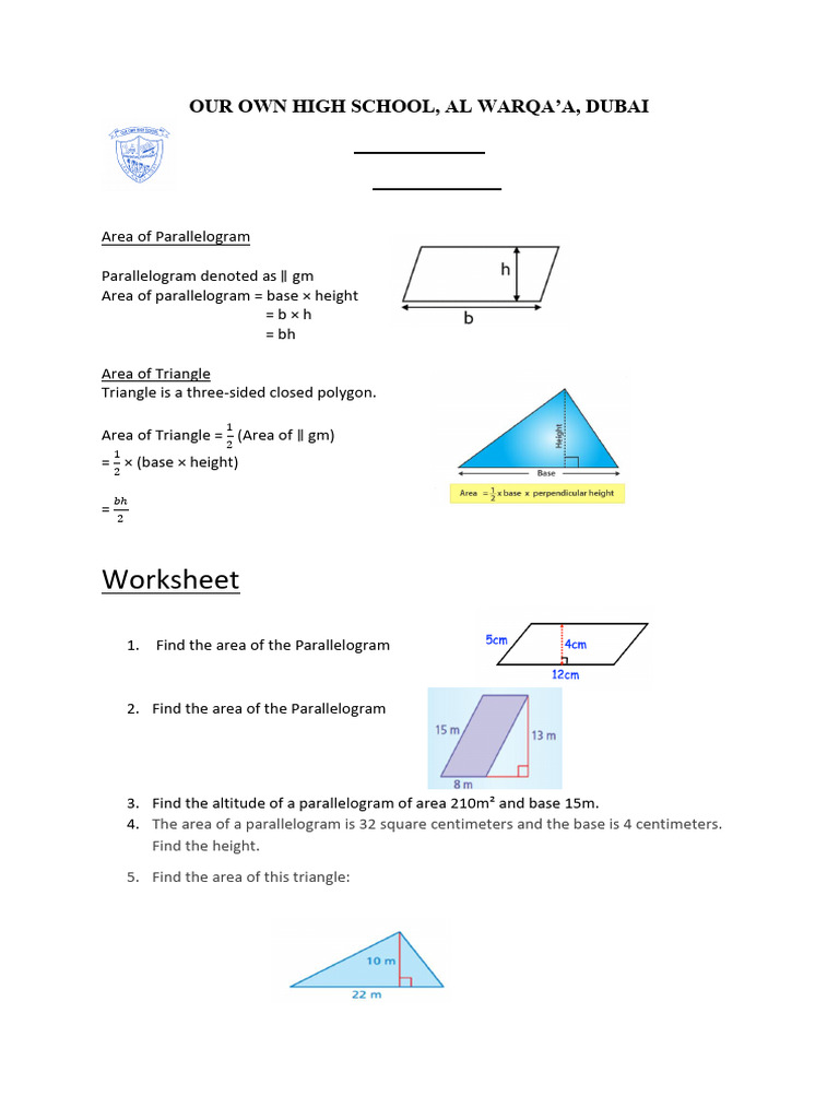 Worksheet - Mensuration With Answerkey. | PDF | Area | Triangle