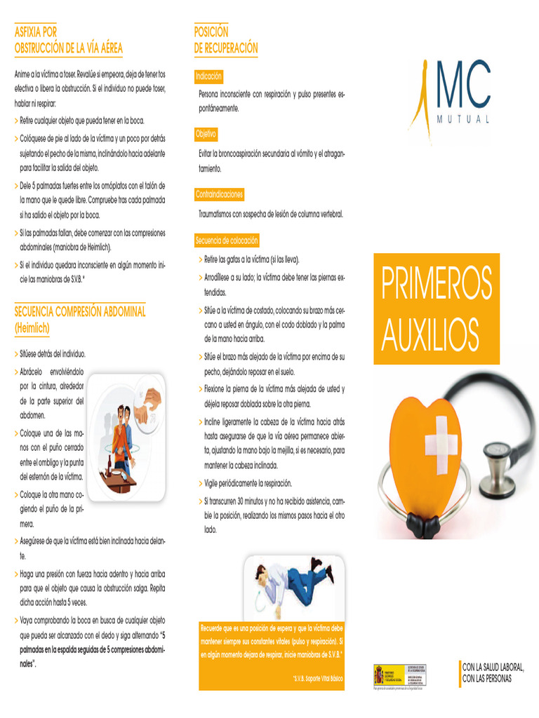 Triptico Primeros Auxilios MC | PDF | Reanimación cardiopulmonar | Medicina CLINICA
