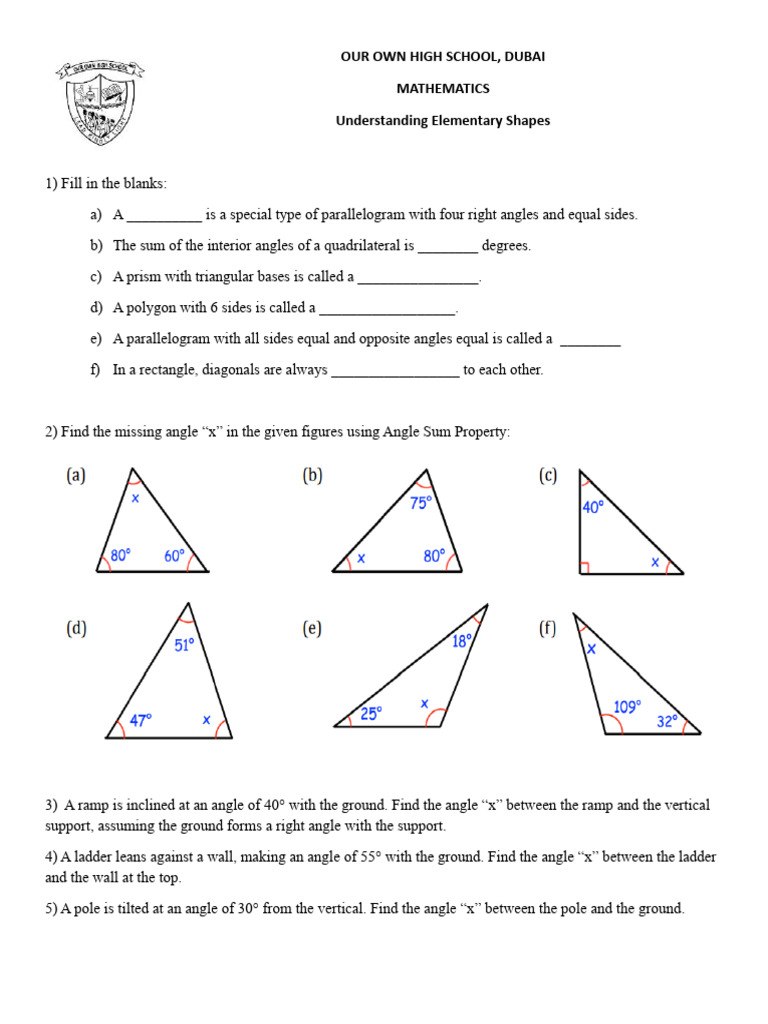 Understanding Elementary Shapes-Assignment | PDF