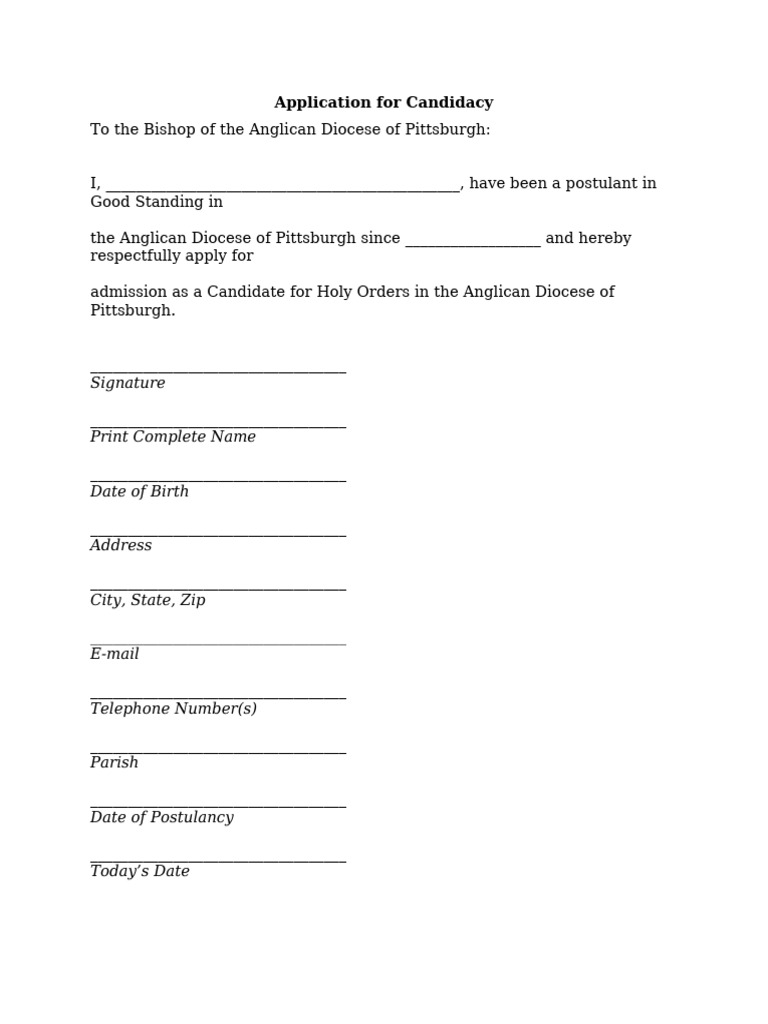 Application for Holy Orders Candidacy | PDF