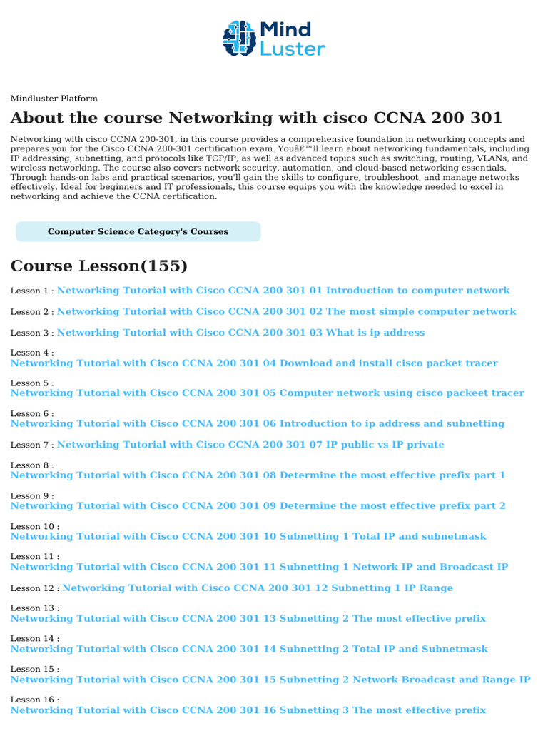 Networking With Cisco CCNA 200 301 Course Content | PDF | Cisco ...