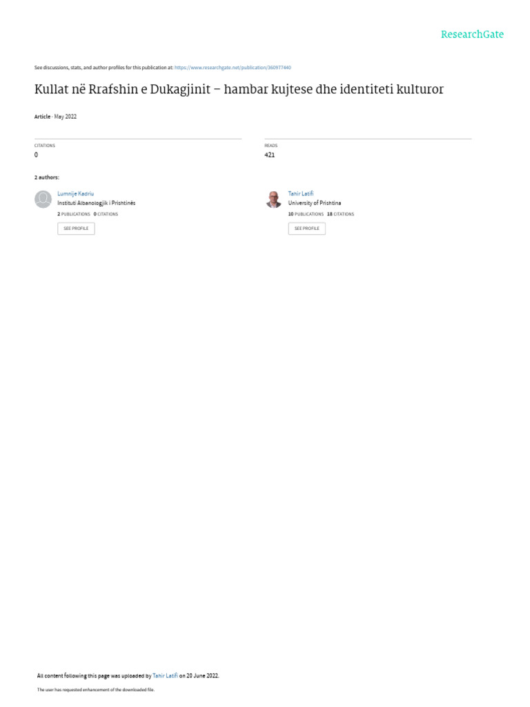 Kullat Në Rrafshin e Dukagjinit - Hambar Kujtese Dhe Identiteti ...