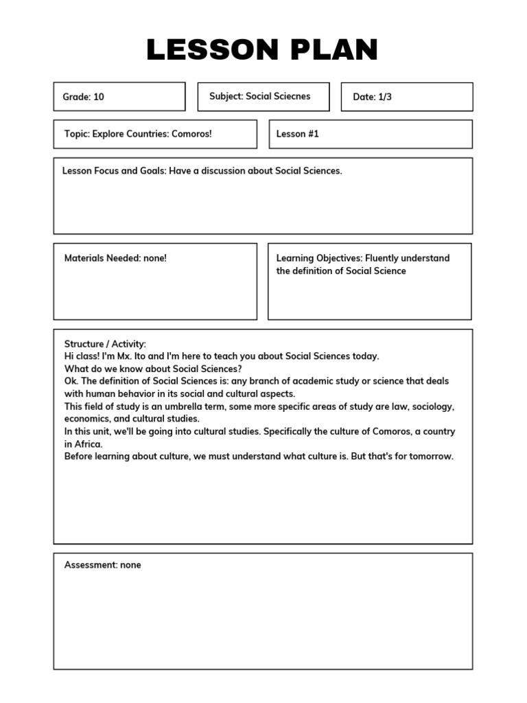 13-4 Social Sciences Lesson Plans | PDF