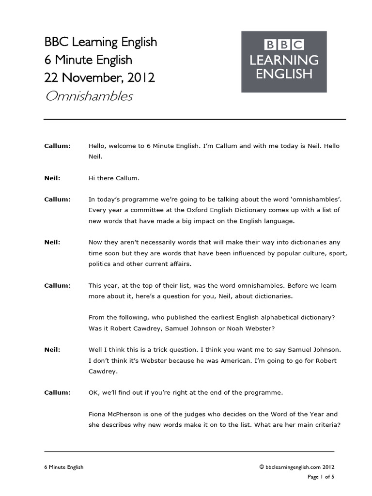 BBC 6min Omnishambles | PDF | Dictionary | Linguistics
