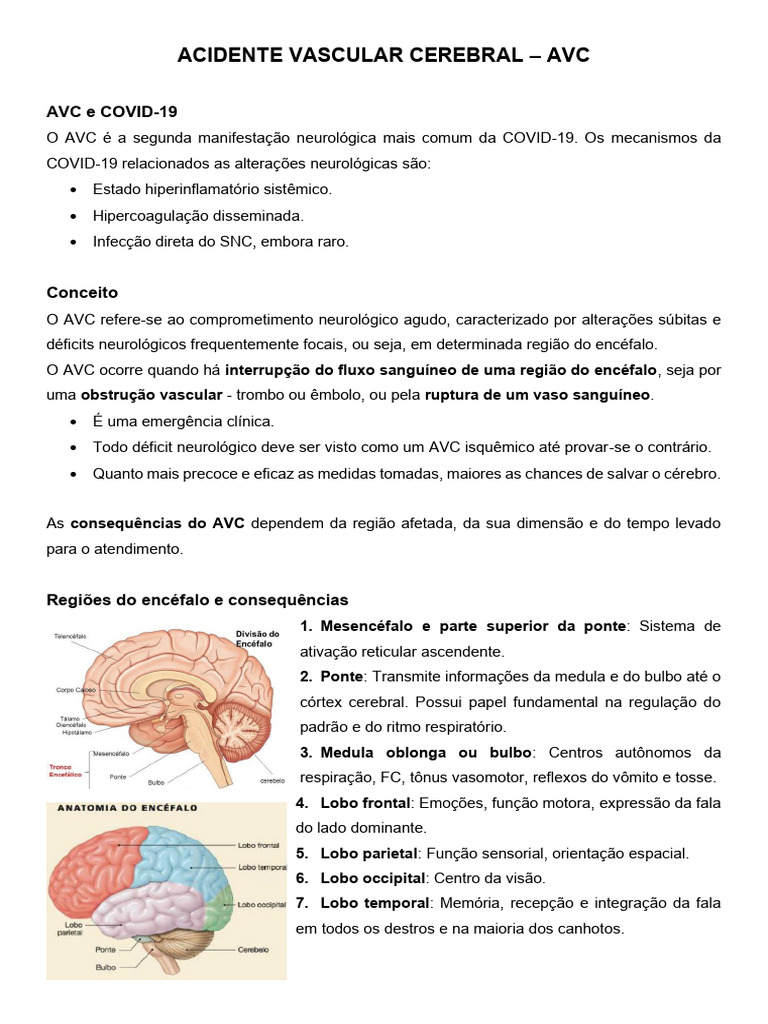 Acidente Vascular Cerebral | PDF | AVC | Cérebro