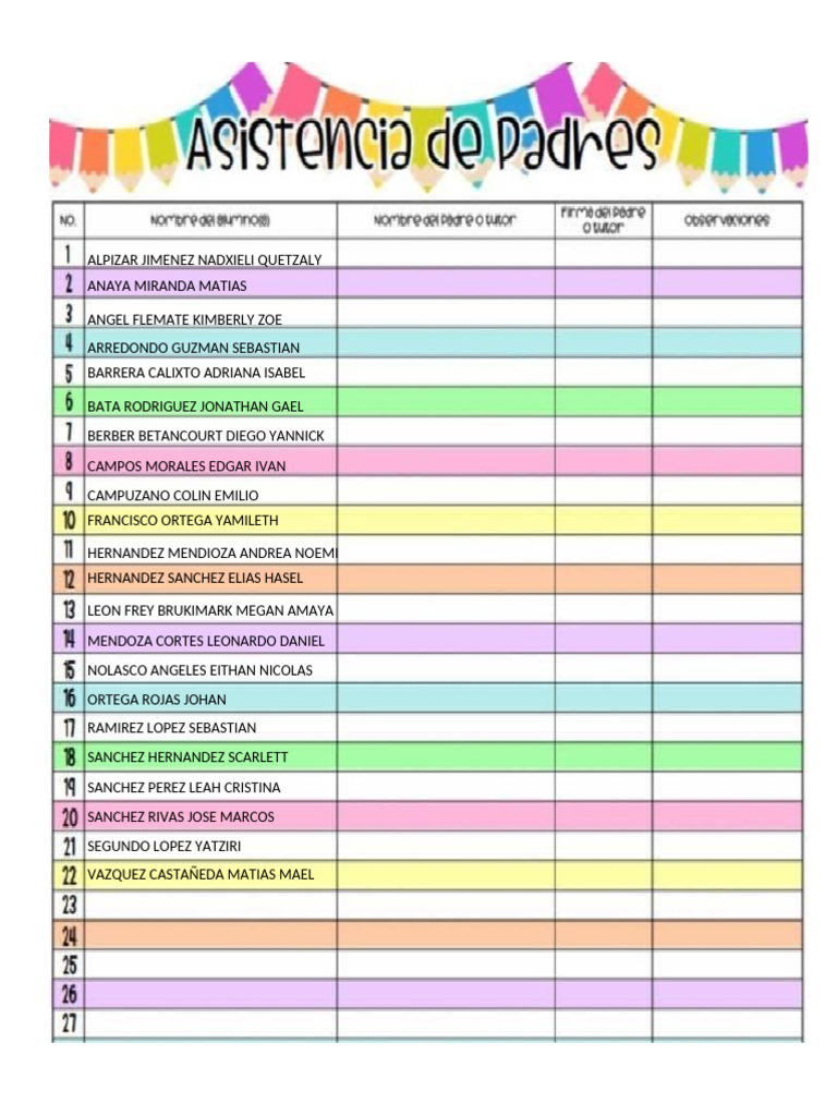 Lista de Asistencia Reunion de Padres | PDF