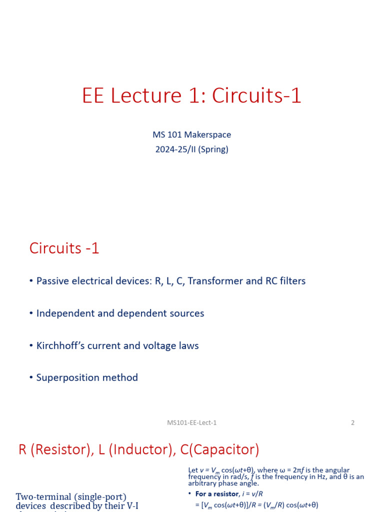 2024 25 SPR MS101 EE Lect1 Circuits 1 - Ver - Dec30 | PDF | Rectifier | Electrical Network