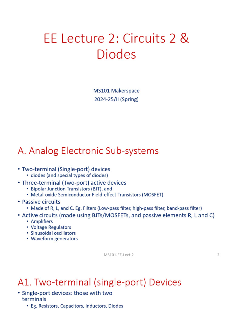 2024 25 SPR MS101 EE Lect2 Ckts2 Diodes - Ver - Dec31 | PDF | Electrical Impedance | Electronic ...