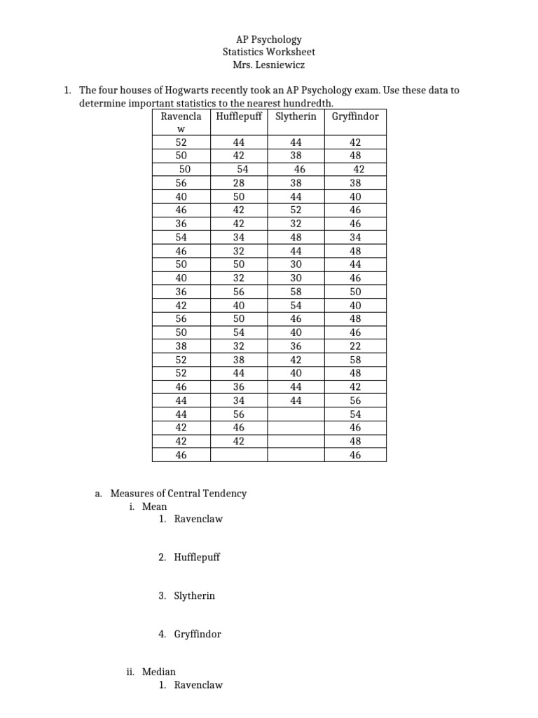 Boss Hogwarts Stats Worksheet | PDF | Mean | Skewness