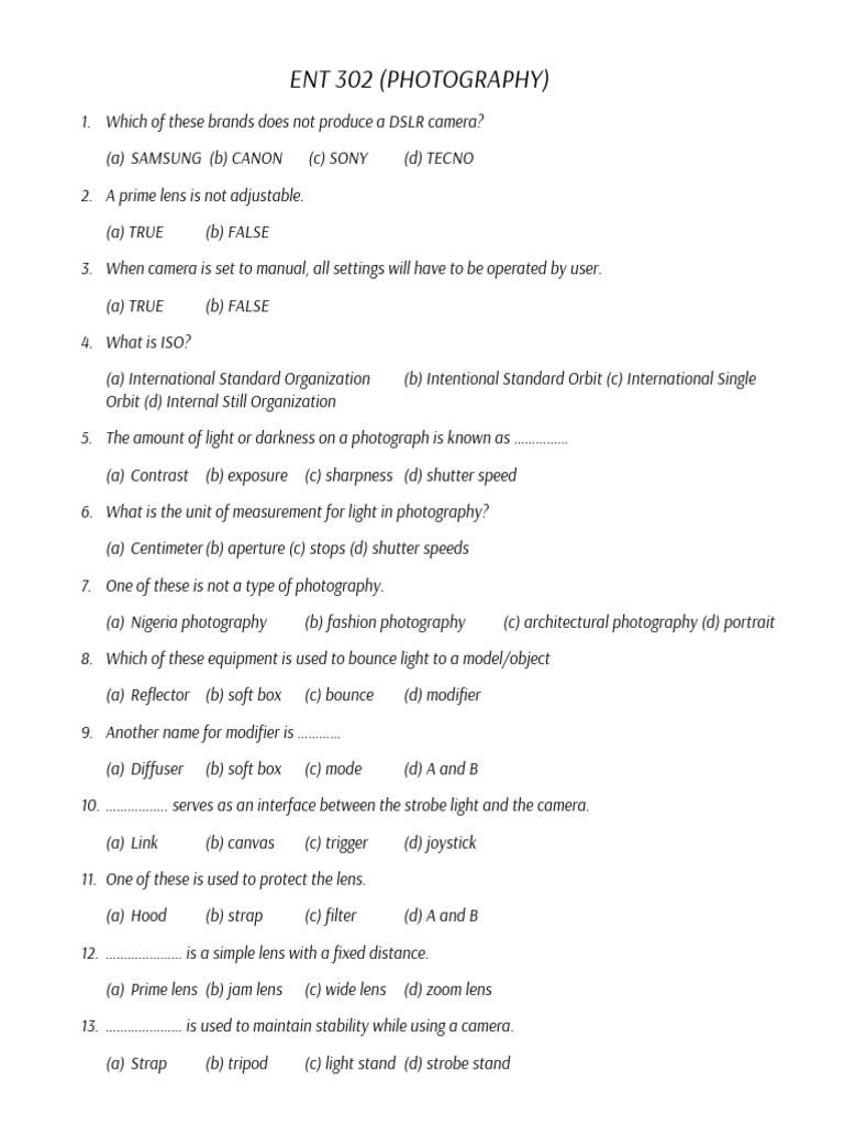ENT QUESTIONS for Fulltime | PDF | Camera | Shutter Speed