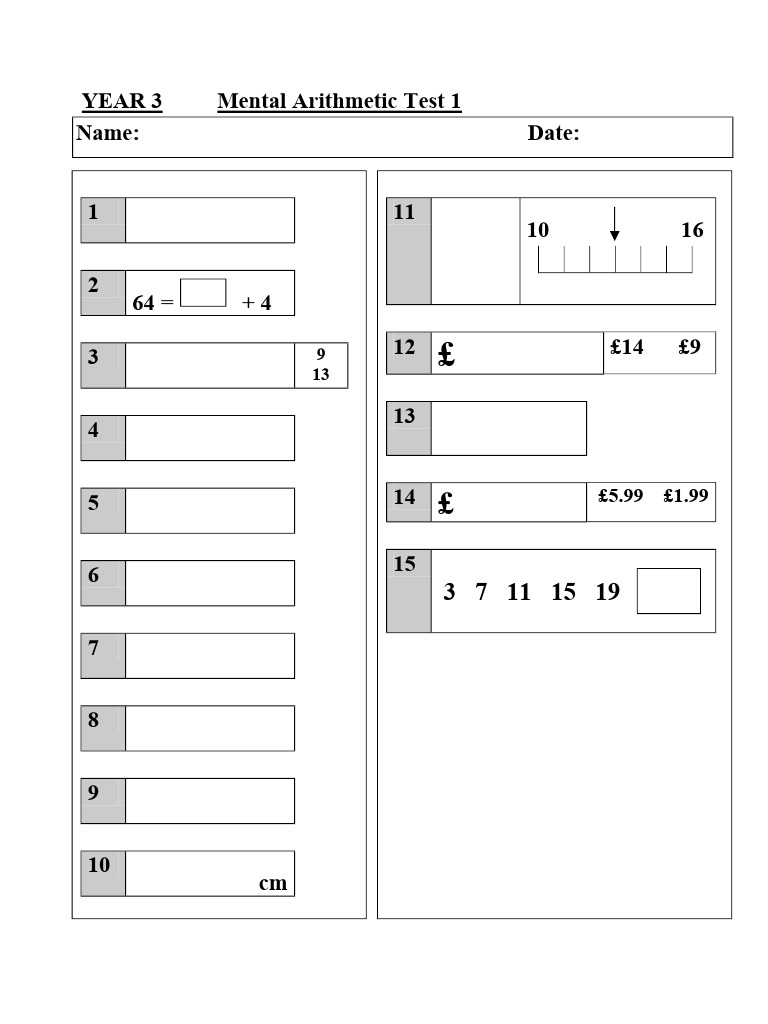 Mental Maths Quiz 1 | PDF