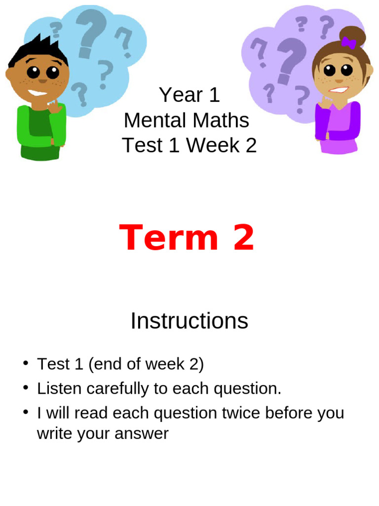 Year 1 Block 2 Mental Maths Test 1 Week 2 | PDF