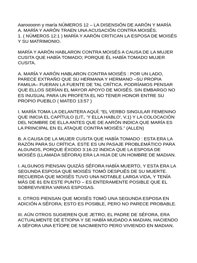 Crítica de Aarón y María a Moisés | PDF | Moisés | María, madre de Jesús