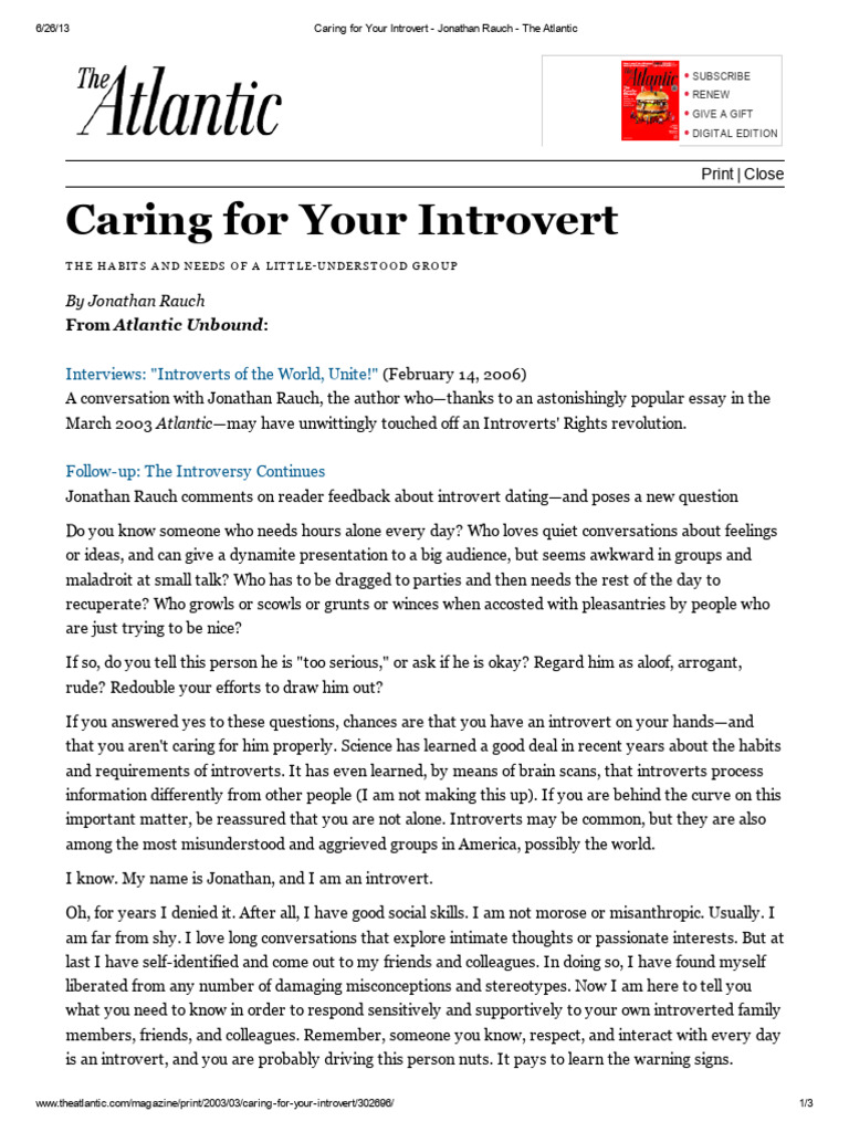 Caring-for-Your-Introvert-Jonathan-Rauch-The-Atlantic | PDF ...