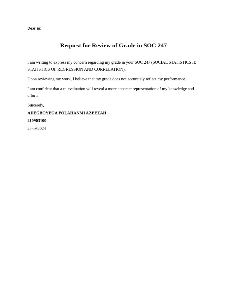 Grade Review Request for SOC 247 | PDF