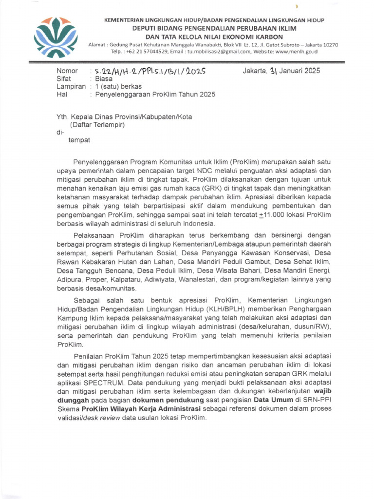 S.22 Penyelenggaraan ProKlim 2025 | PDF