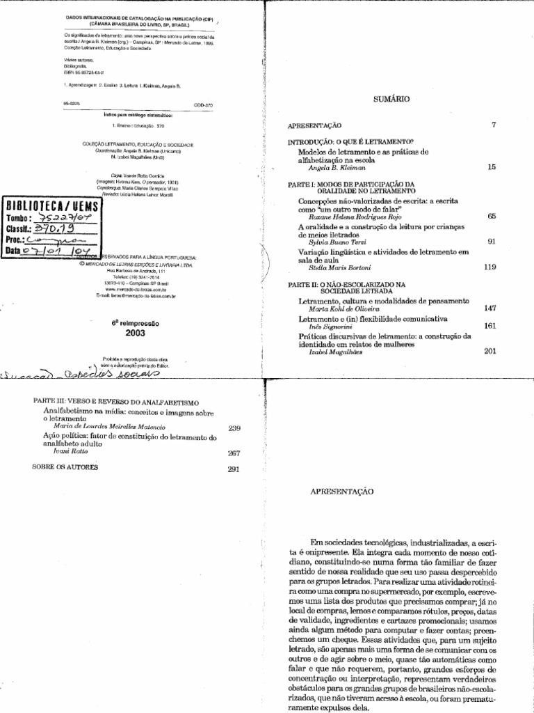 1 O que é letramento - Angela Kleiman | PDF 1 O que é letramento - Angela Kleiman | PDF