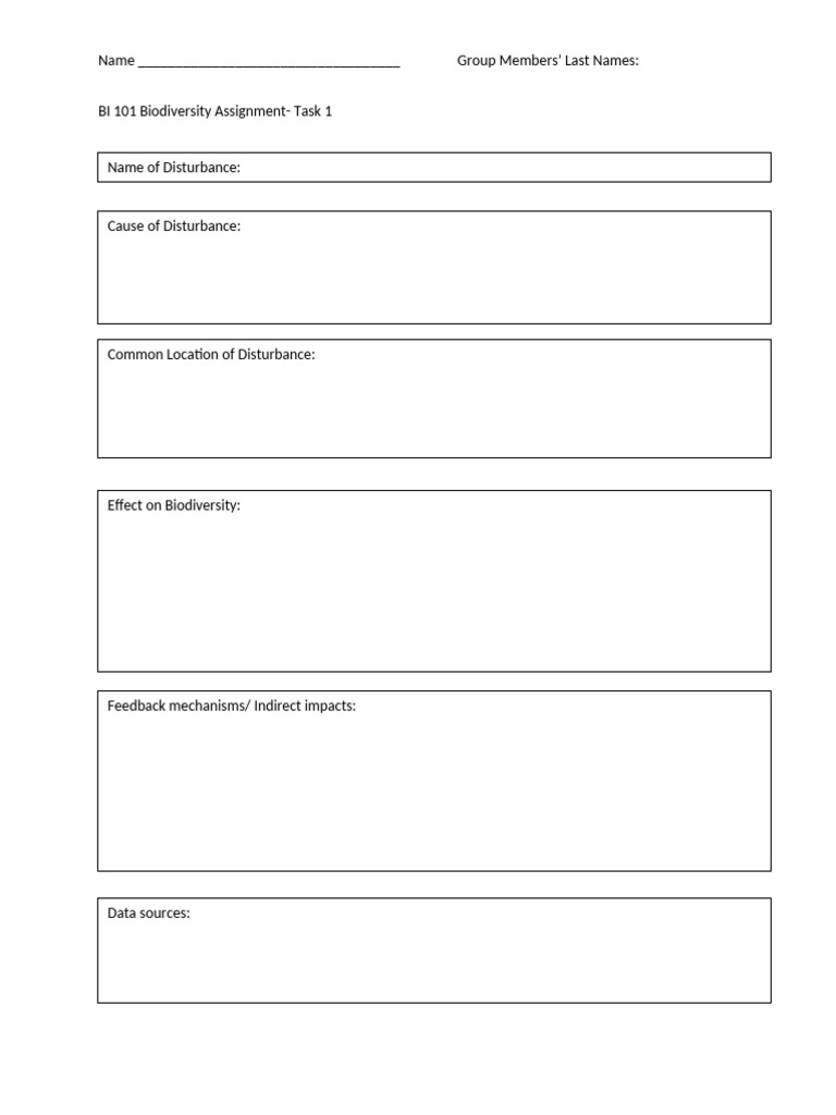 BI 101 Biodiversity Assignment Student Sheet | PDF