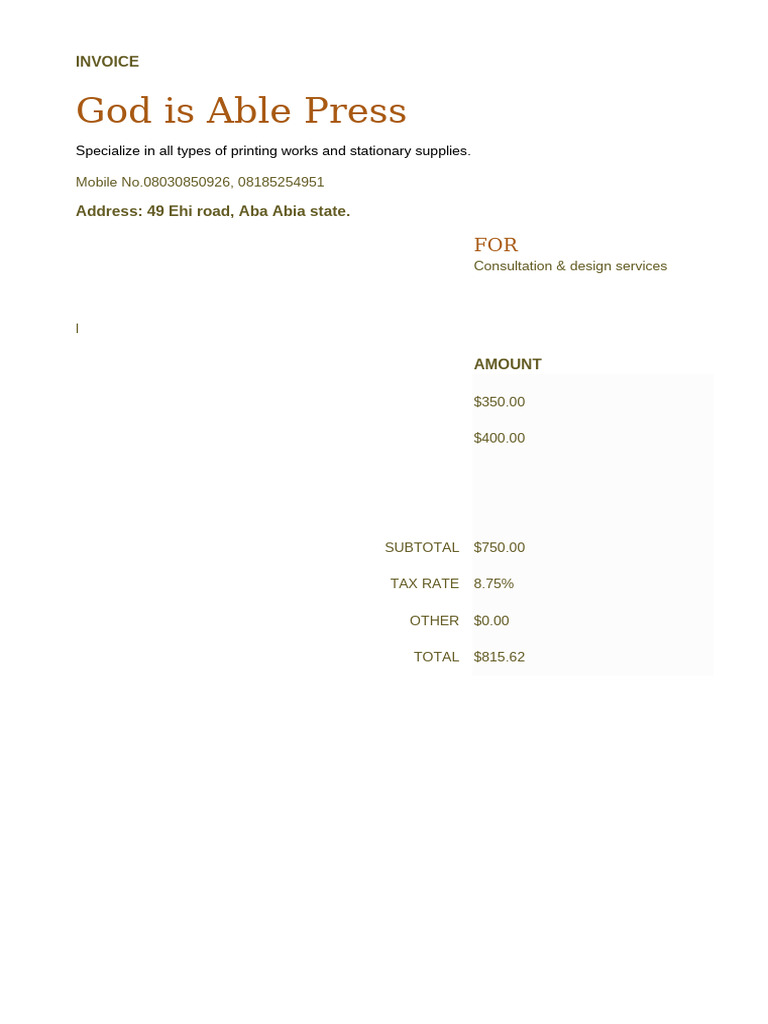 Invoice Worksheet | PDF