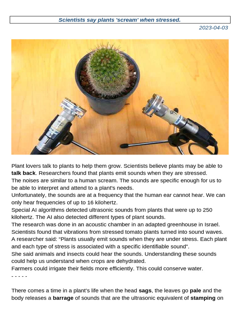 Scientists Say Plants Scream When Stressed | PDF