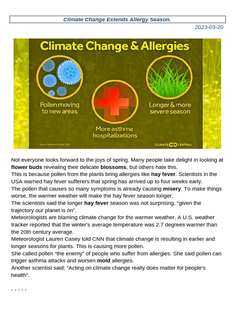 Climate Change Extends Allergy Season | PDF | Allergen | Pollen