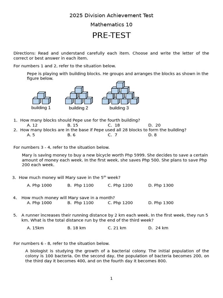 Rectangle and Growth Patterns in Math Test | PDF | Circle ...