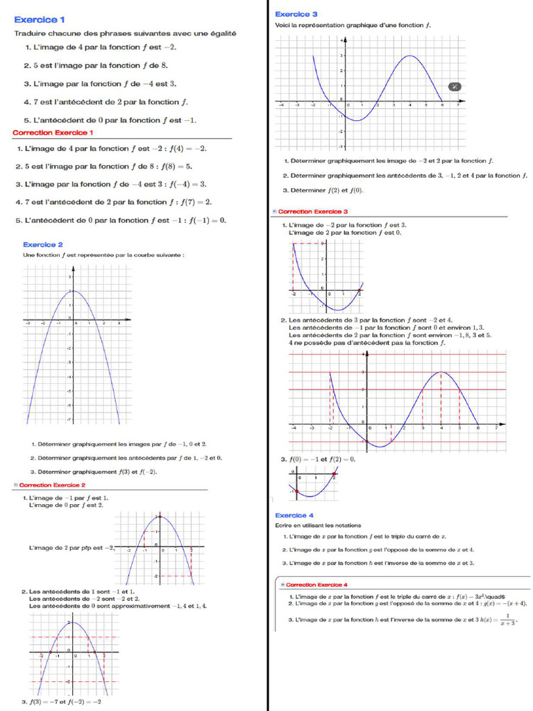 Fonctions. Exercices Avec Correction | PDF