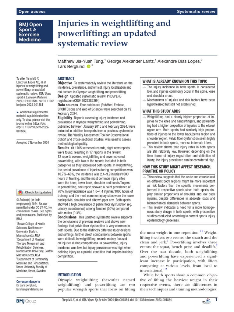 Injuries in weightlifting | PDF | Systematic Review | Strength Training
