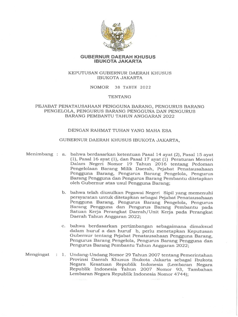 KEPGUB - NO - 38 - TAHUN - 2022 Tentang P3B Dan Pengurus Barang TA 2022 ...