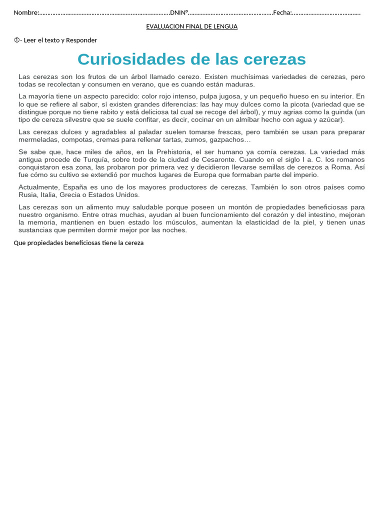 Eval Final 6to Lengua | PDF