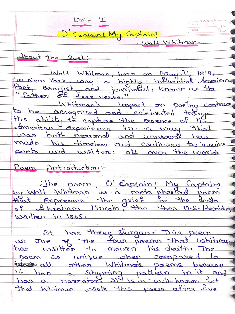 O Captain! My Captain! Summary. | PDF