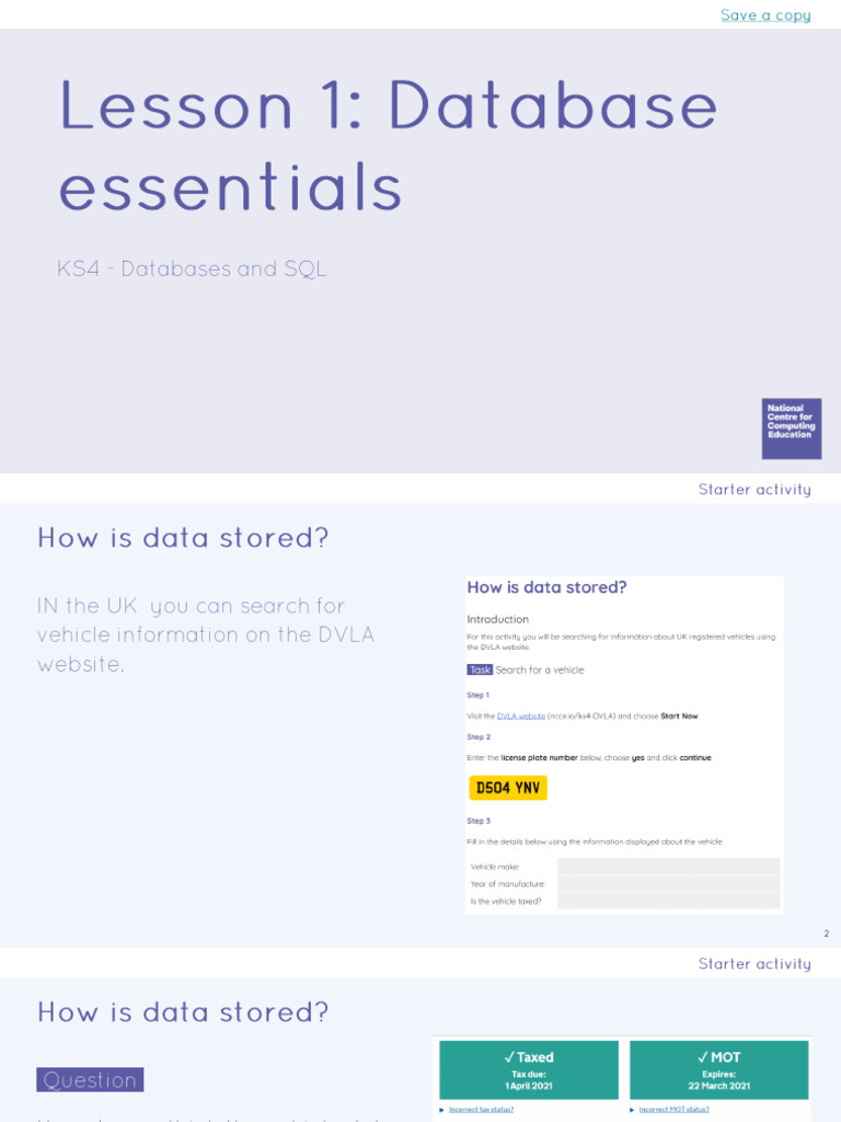 Teach Computing - L1 Slides - Databases | PDF