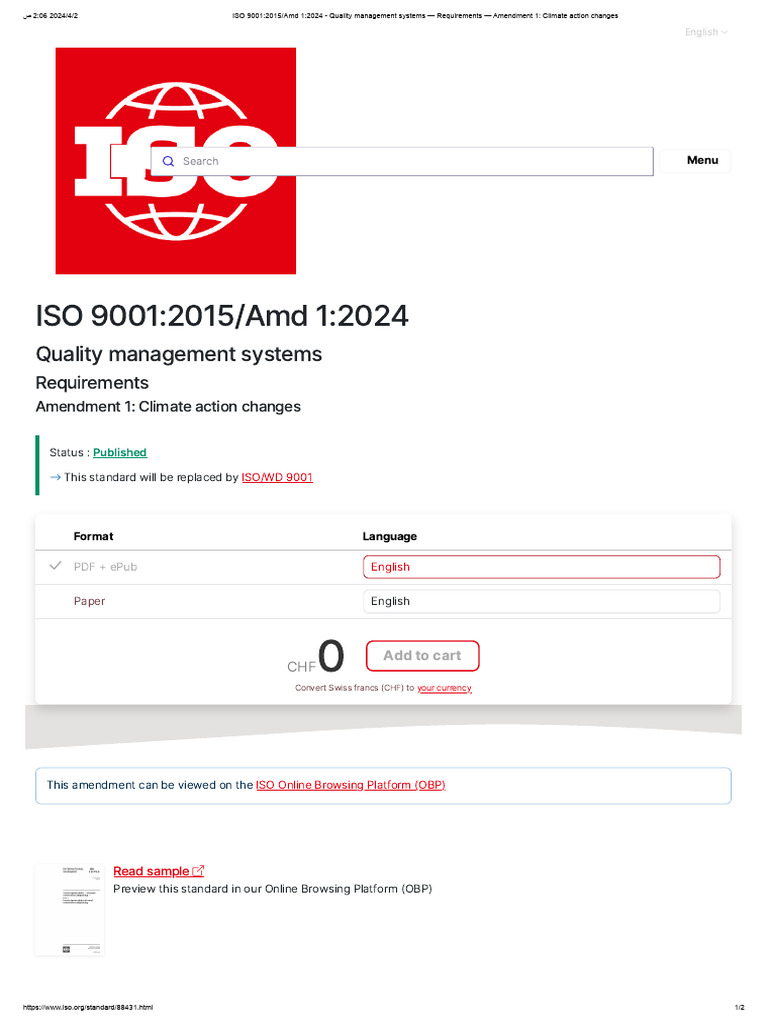 ISO 9001 - 2015 - Amd 1 - 2024 - Quality Management Systems - Requirements - Amendment 1 ...
