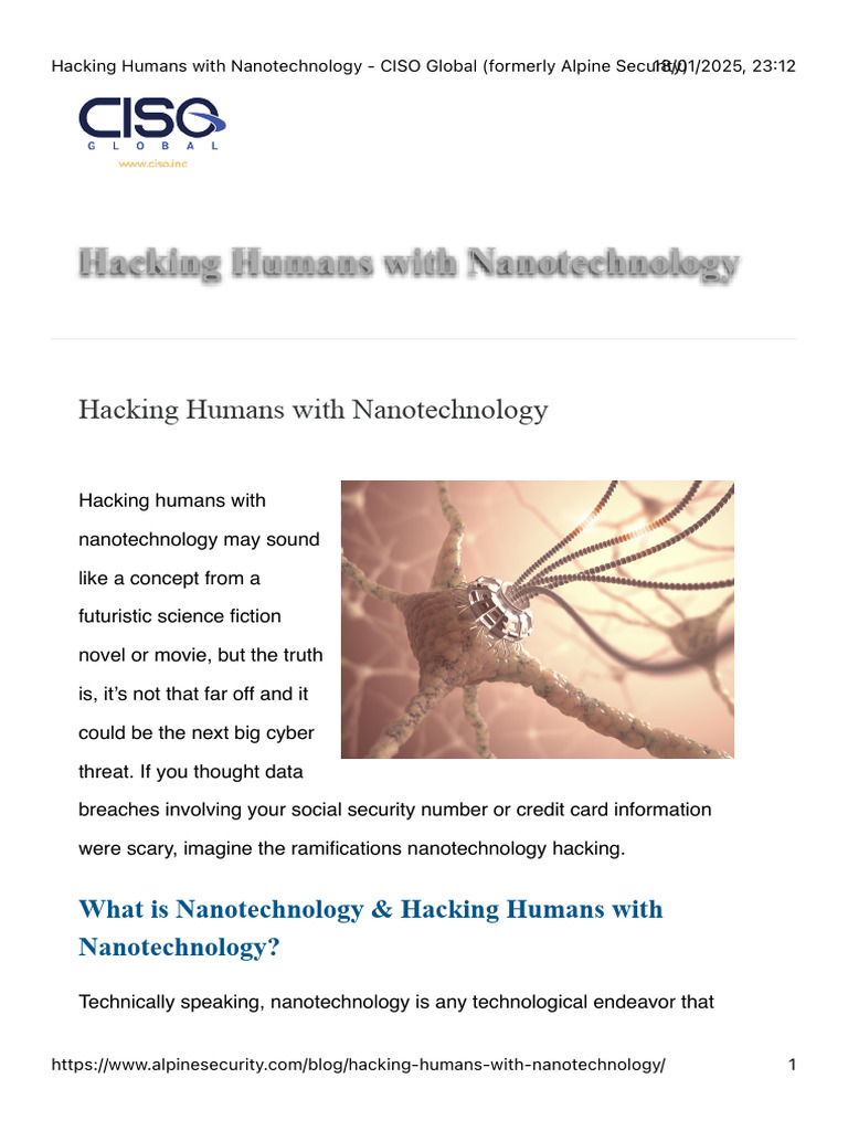 Hacking Humans With Nanotechnology | PDF | Nanotechnology | Bioterrorism