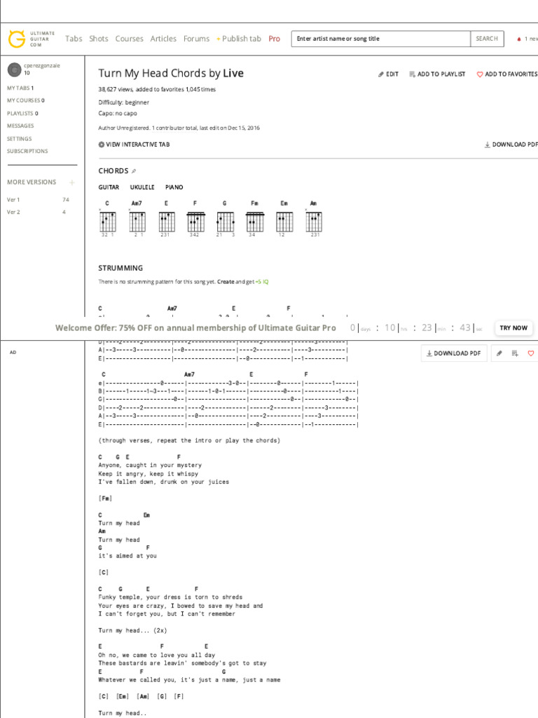 Turn My Head Chords - Live | PDF | Irish Musical Instruments | Guitars